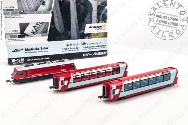 Salento Railroad rail model shop - KATO 7074068 train set RhB Glacier Express Ge 474 III - scale N